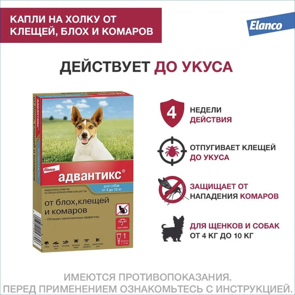 Адвантикс капли для собак 4-10 кг (4 пипетки) Срок годности до 05.2027г ...