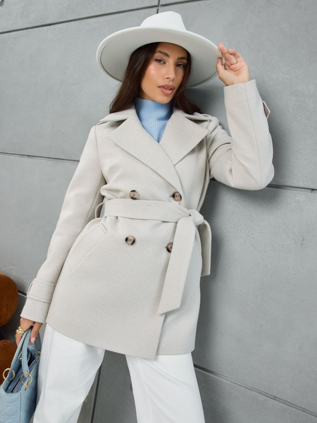 Пальто MAXIMODA STUDIO, Демисезон, размер 62, цвет кремовый, Шерсть ...