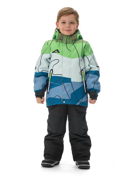 Куртка Мальчики OLDOS Светоотражающие элементы синий, зеленый Полиэстер, размер 146 Длинный Зима ...