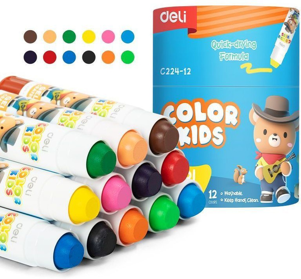 Гелевые мелки Deli Color Kids кругл. 12цв. (12шт) дл.80мм д.15мм ...