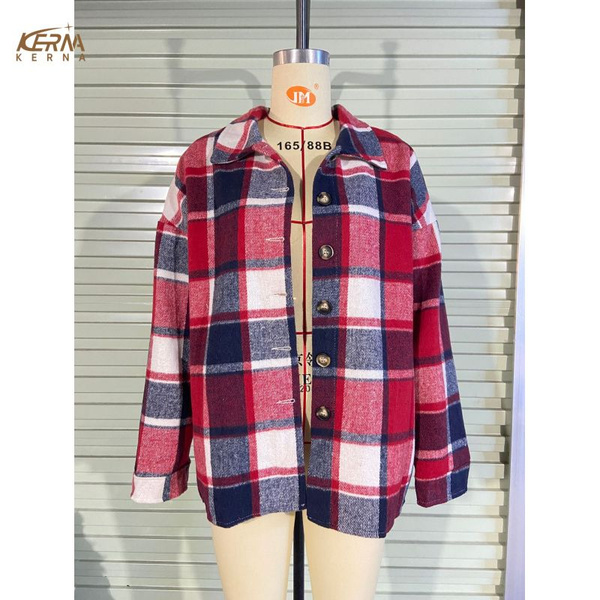 Рубашка Женский KERNA красный Длинный Полиэфирное волокно Воротник Разноцветный, размер 62 ...