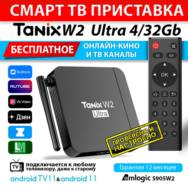 Медиаплеер Tanix W2ULTRA, RJ-45 Ethernet, HDMI, USB, черный, Android ...