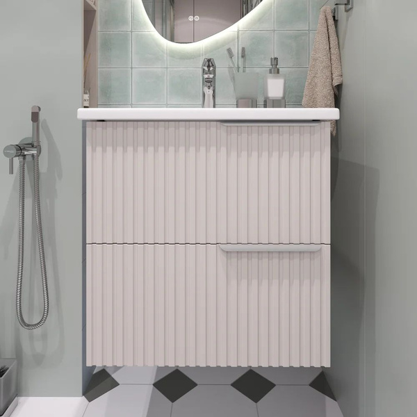 Тумба с раковиной STWORKI Хаммель 55 подвесная, 55 см, из МДФ, из фаянса, с ящиками ...