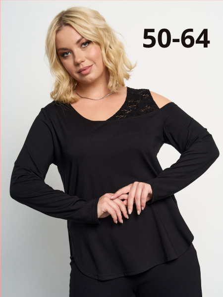 Туника Женский SPARADA Повседневный Длинный черный Кружево, размер 62, 64 Россия Однотонный ...