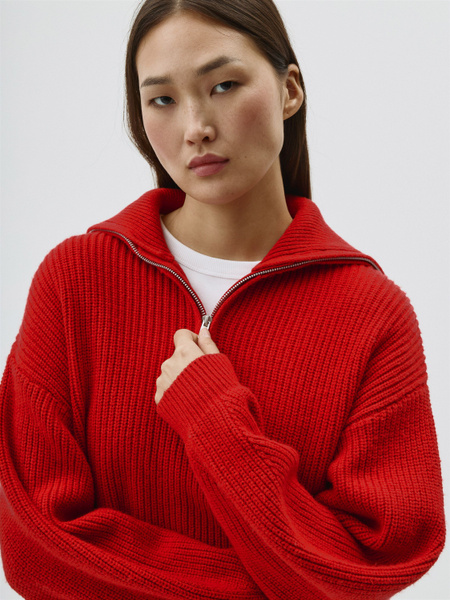 Джемпер Женский SELA красный, размер 44 Молния свободный Китай купить c доставкой на OZON по ...