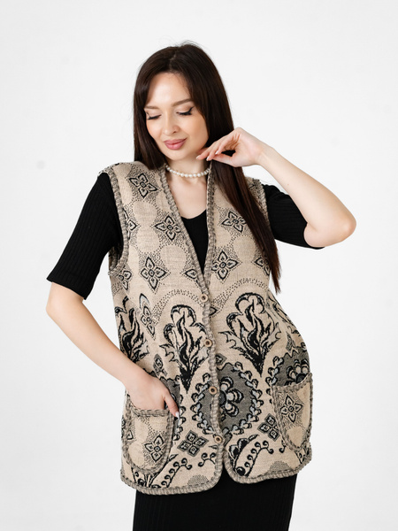 Жилет Женский SAFI&AMI Collection бежевый лайт Трикотаж, размер 54 Карманы оверсайз Пуговицы ...