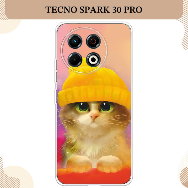 Силиконовый чехол на Tecno Spark 30 Pro Техно Спарк 30 Про Котенок в желтой шапке купить на