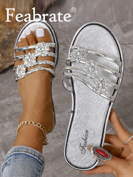 Шлепанцы Женский Feabrate, размер 36 EVA Круглый нос Без застёжки Стразы Лето купить c доставкой ...