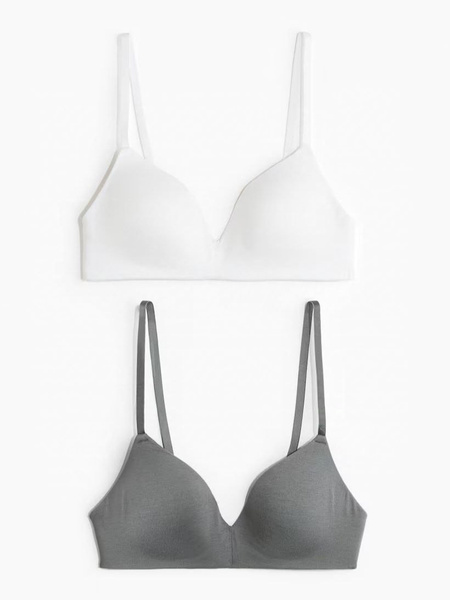 Комплект белья Женский H&M зеленовато-серый, белый Крючки без косточек, мягкая чашка без каркаса ...