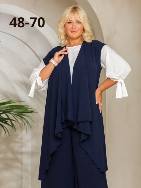 Кардиган Женский SPARADA синий Смесовая ткань, размер 56, 58 Без застежки оверсайз Без рукавов ...