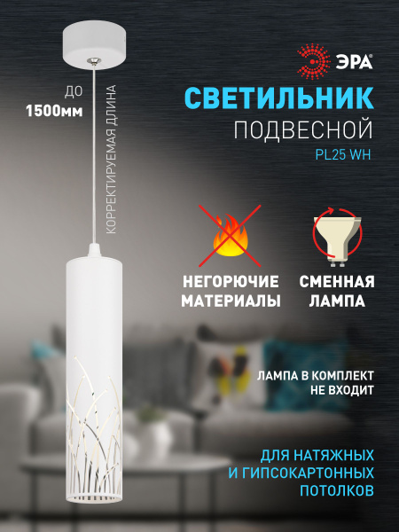 Светильник подвесной ЭРА PL25 WH MR16 GU10 потолочный цилиндр белый ...