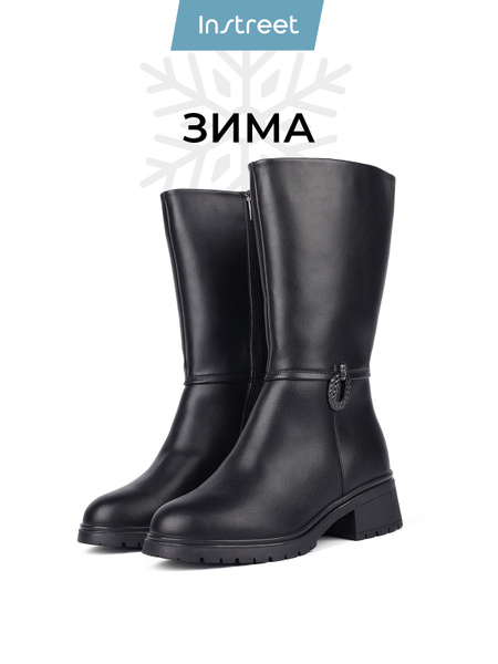 Сапоги Женский Instreet, размер 40 черный Зима 5 Толстый каблук Россия Молния купить c доставкой ...