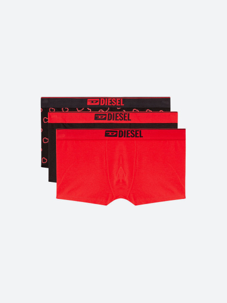 Комплект трусов Мужской Diesel транки Хлопок, Эластан ярко-красный, черный, размер 50, 52 Индия ...