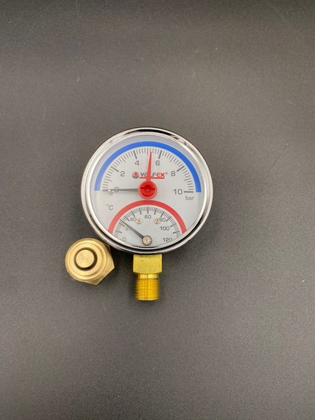 Термоманометр радиальный (нижнее подключение),63 мм, 10 бар, VALFEX, арт.VF.TMN.63.012.10 купить ...