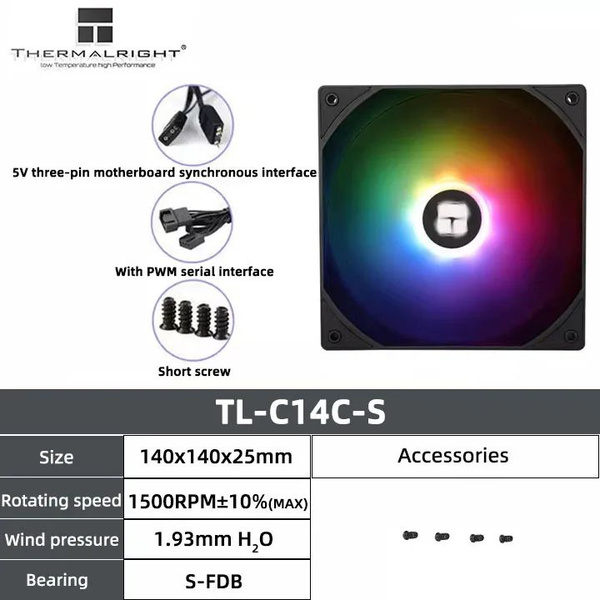 Thermalright TL-C14C-S black вентилятор охлаждения корпуса диаметром 14 см, настольный бесшумный ...