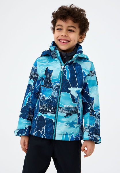 Куртка Мальчики Lassie синий лён Полиэстер с ПУ пропиткой, размер 104 Длинный Демисезон Без ...