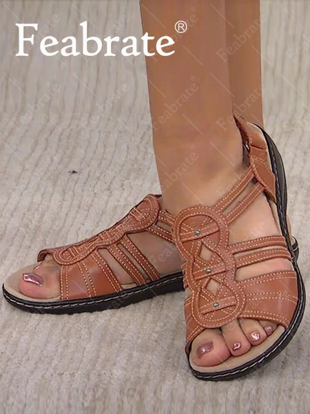 Босоножки Женский Feabrate Без каблука, размер 40 Круглый нос Лето Липучки Пряжки купить c ...