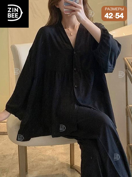 Пижама Женский ZinBee Хлопок, Лавсан, размер 48, 50 абрикосовый Три четверти Китай купить c ...