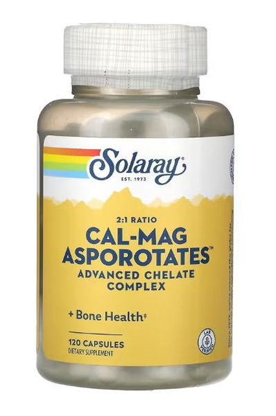 Кальций Магний Аспартат 120 caps, Solaray 2:1 Ratio Cal-Mag Asporotates ...