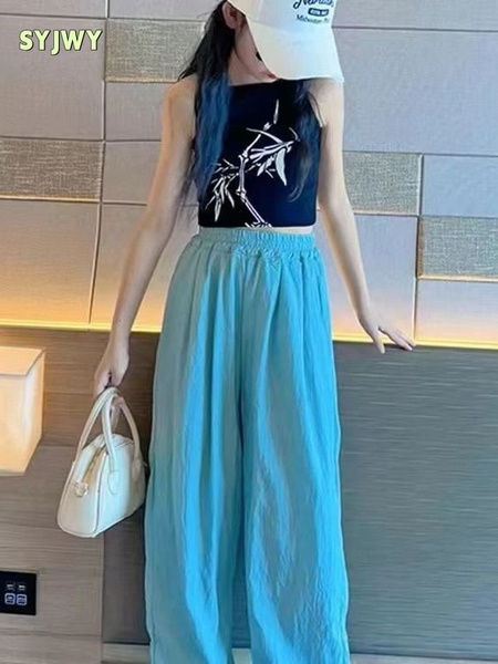 Брюки Девочки SYJWY голубой Политекс Повседневный, размер 120 Затягивающийся шнурок Демисезон ...