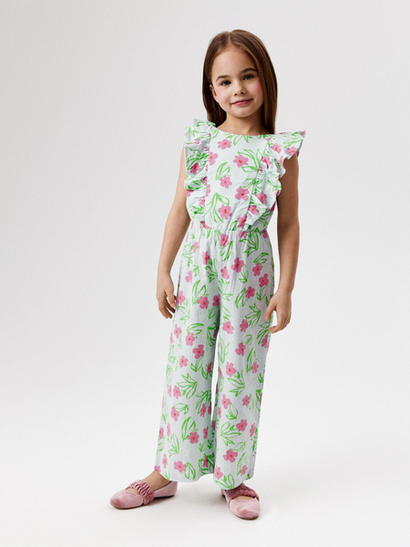 Полукомбинезон Девочки Acoola, размер 128 белый, розовый Лето Рюши Повседневный Текстиль, Хлопок ...