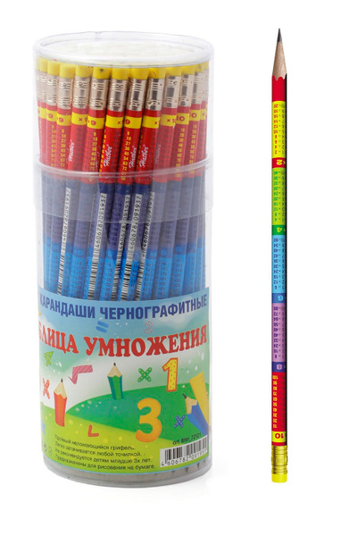 Набор чернографитных карандашей Hatber HB круглый корпус 72 штуки с таблицей умножения с ...