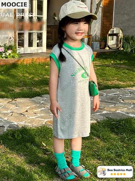Платье Девочки MOOCIE серый Повседневный Без рукавов Хлопок, размер 140 купить c доставкой на ...
