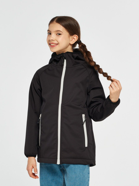 Ветровка Девочки, Мальчики OLDOS Карманы, Капюшон черный капюшон Softshell, размер 164 Длинный ...