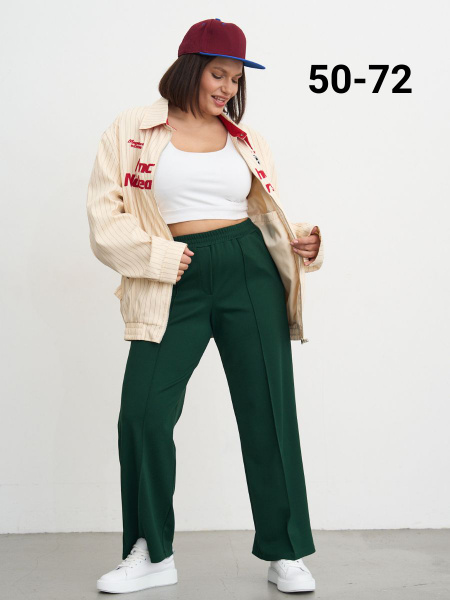 Брюки Женский SPARADA прямые бело-зеленый Повседневный, размер 58, 60 Резинка прямой На любой ...