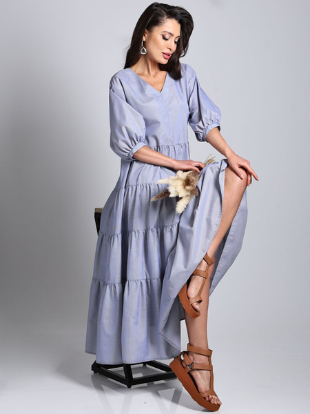 Платье Женский DStrend голубой Повседневный Полиэстер, Вискоза, размер 50 купить c доставкой на ...