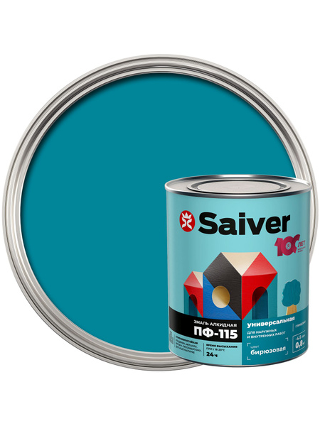 SAIVER Эмаль Гладкая, Алкидная, Глянцевое покрытие, 0.52 л, 0.8 кг ...