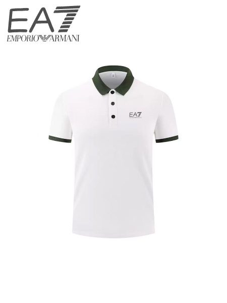 Поло Мужской EA7 белый Короткий, размер 46, 48 Полиэстер FR Однотонный облегающий Повседневный ...