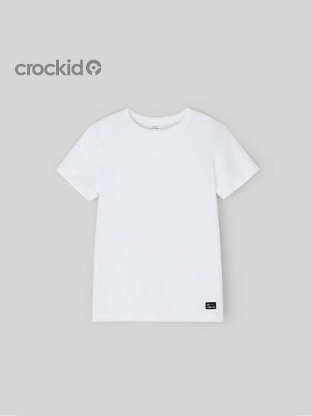 Футболка Мальчики CROCKID белый Короткий, размер 104 Трикотаж, Супрем Однотонный прямой ...