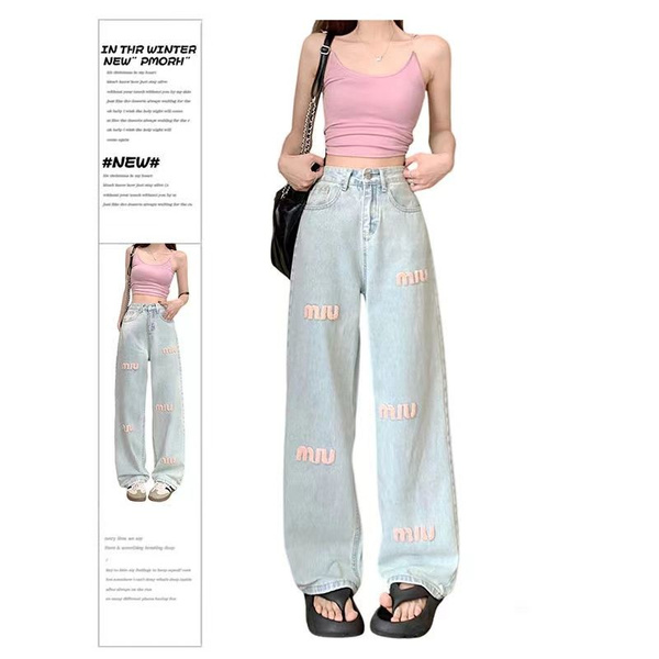 Джинсы Женский Miu Miu светло голубой Ситец размер 46 Пуговицы Средняя Нашивки рост 165 185