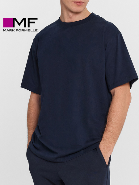 Футболка Мужской Mark Formelle синий Короткий, размер 54 Хлопок Однотонный прямой Повседневный ...