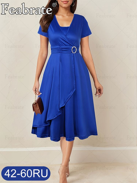 Платье Женский Feabrate синий Повседневный Короткий Полиэфирное волокно, Поролон Стразы, размер ...