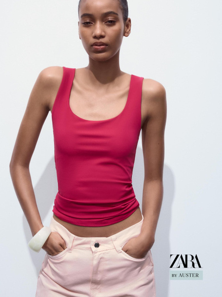 Топ Женский Zara темная фуксия, размер 46 Полиамид, Эластан Без рукавов ...