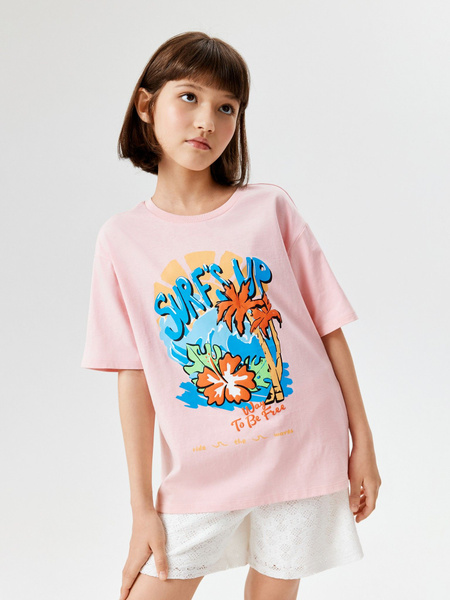 Футболка Девочки Acoola светло-розовый Короткий, размер 128 Трикотаж, Хлопок Морская тематика ...