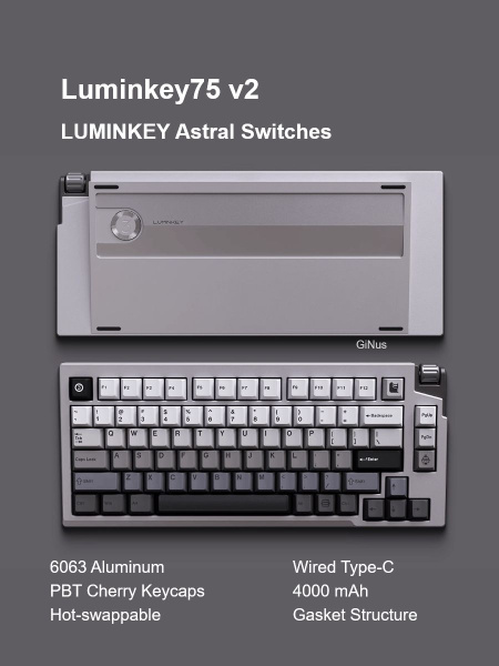 LUMINKEY Игровая клавиатура проводная Luminkey75 v2, Wired Type-C, Английская раскладка ...