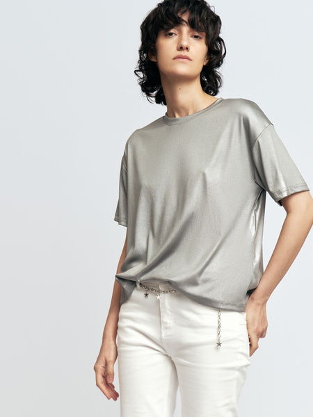 Футболка Женский Zolla серый Короткий, размер 50 Полиэстер, Эластан Повседневный Китай, рост 164 ...