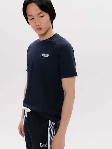 Футболка Мужской EA7 темно-синий, размер 48, 50 Полиэстер, Хлопок Логотип Повседневный Турция ...
