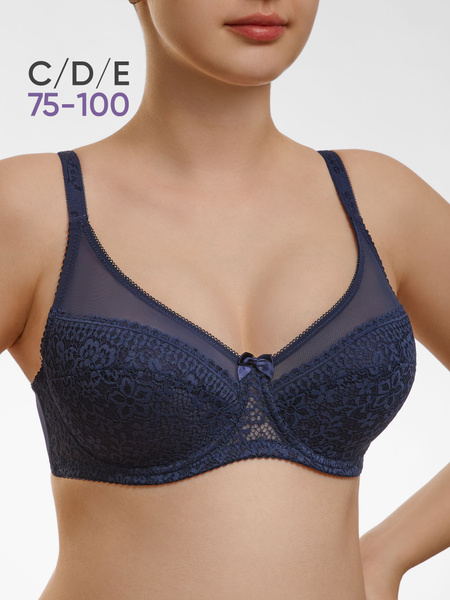 Бюстгальтер Женский Anfen на косточках, формованная чашка, размер 90C темно-синий Нейлон ...