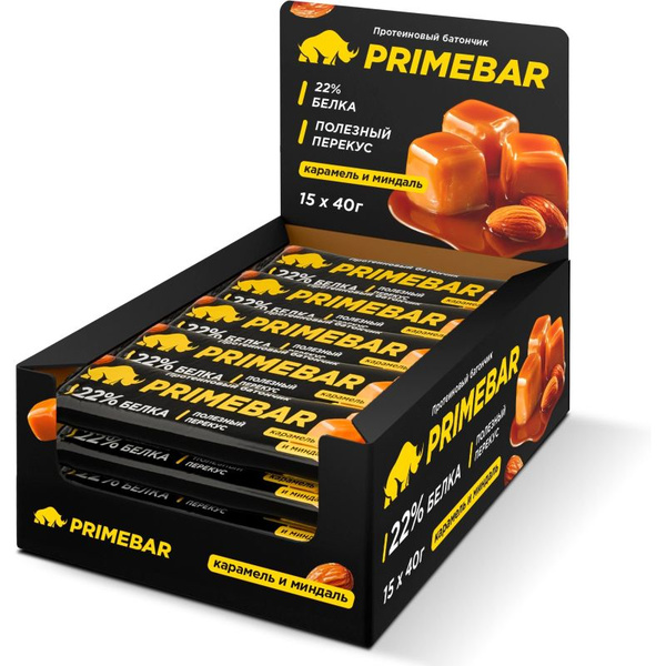 Батончик с содерж протеина PRIMEBAR глазир, со вкус Карамели и миндаля ...