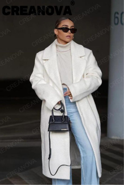 Тренчкот Женский CREANOVA бежевый Длинный V-образный, размер 50 Полиэстер Зима купить c ...