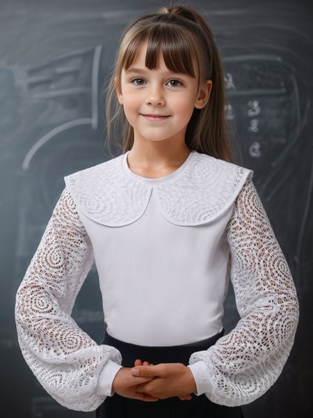 Блузка Девочки MamiDreams белый, белый матовый Трикотаж, Кружево Воротник, Кружево Длинный ...