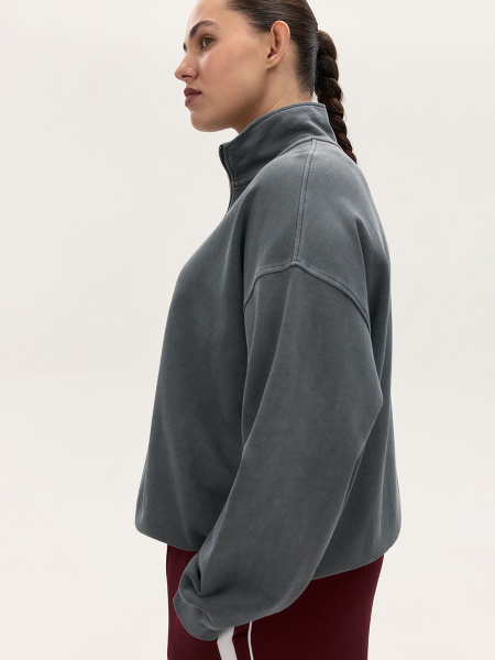 Свитшот Женский Befree темно-серый Молния Трикотаж, размер 54 свободный Длинный Однотонный Китай ...