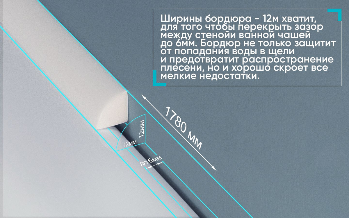 Акриловый бордюр плинтус для ванны BNV ПШ12 180 сантиметров, белый цвет ...