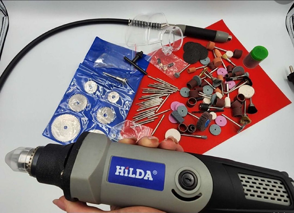 Гравер Hilda 400W с гибким валом +176 аксессуаров/ Быстрозажимной ...