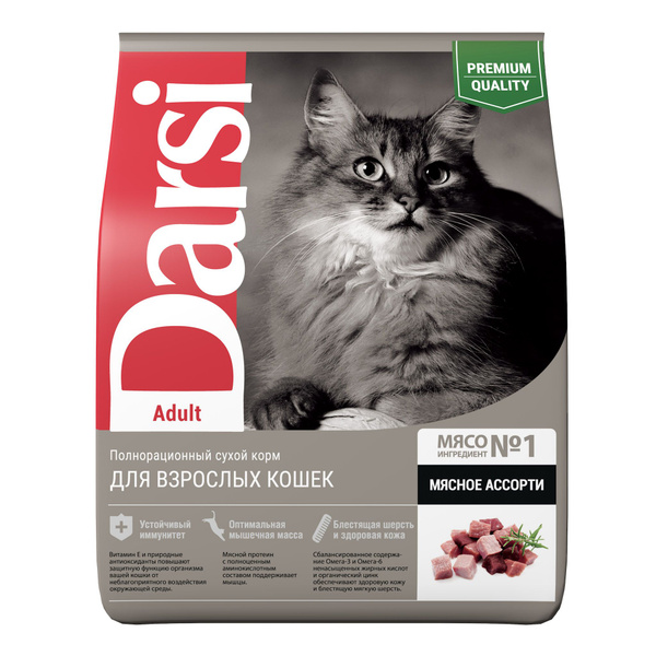Сухой корм Darsi Adult для кошек, мясное ассорти 1,8 кг купить на OZON ...