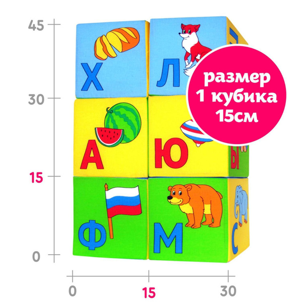 Кубики Мякиши Умная Азбука 6 кубиков 15*15 см - купить с доставкой по ...